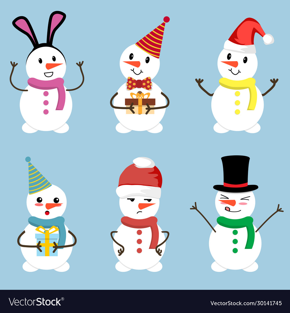 A set snowmen white winter new years Royalty Free Vector
