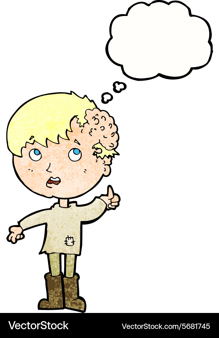 Cartoon boy with growth on head thought Royalty Free Vector