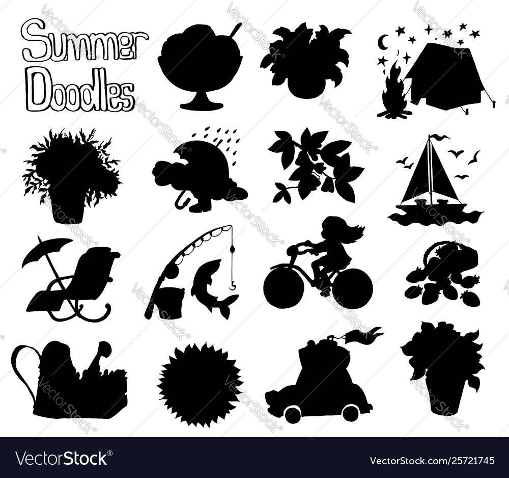 Design set with black silhouettes summer icons Vector Image