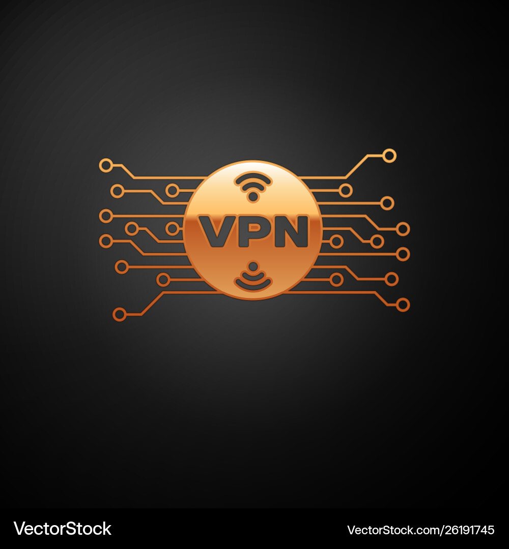 Gold vpn in circle with microchip circuit icon Vector Image