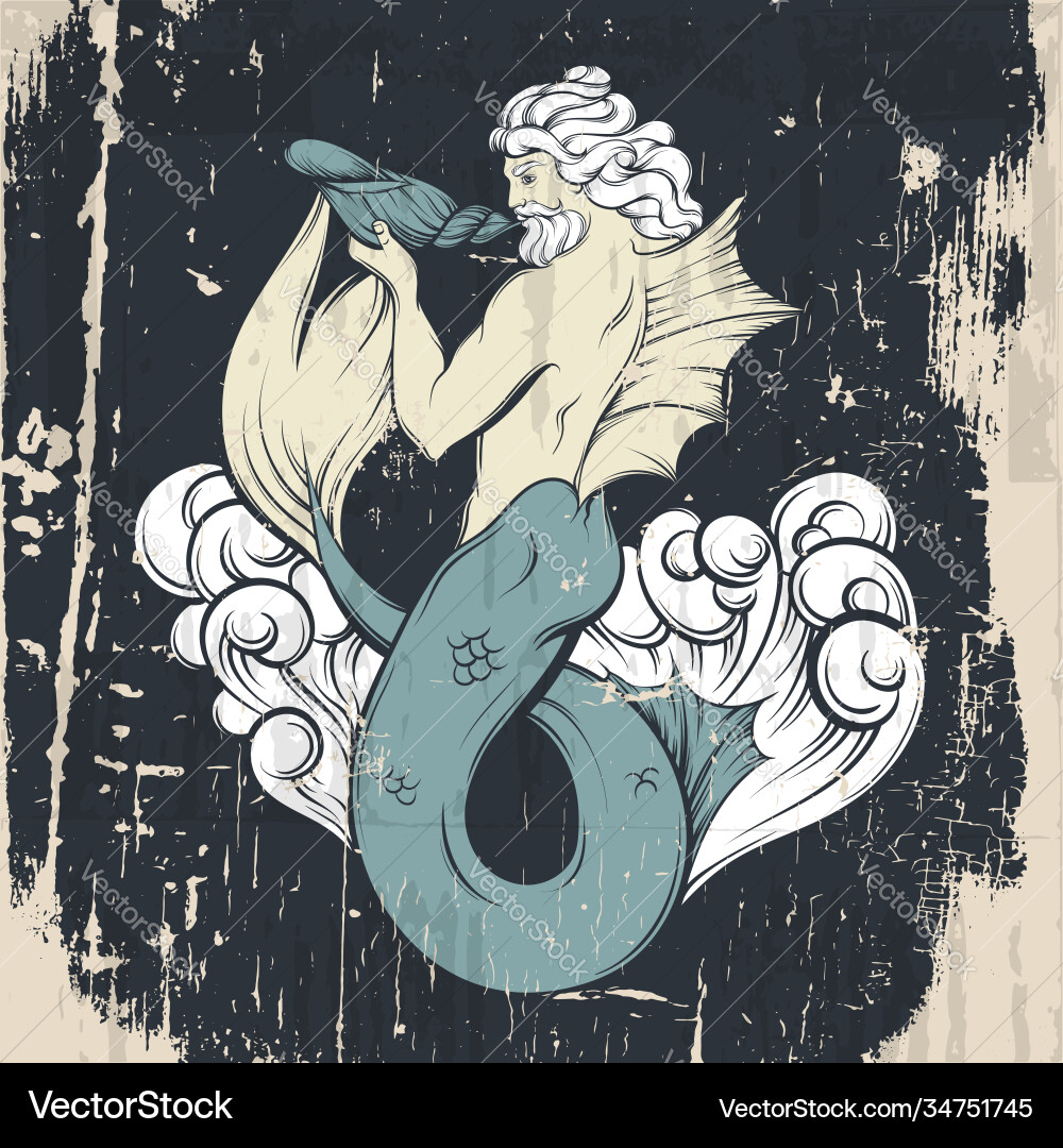 Hand drawn triton in realistic line style Vector Image