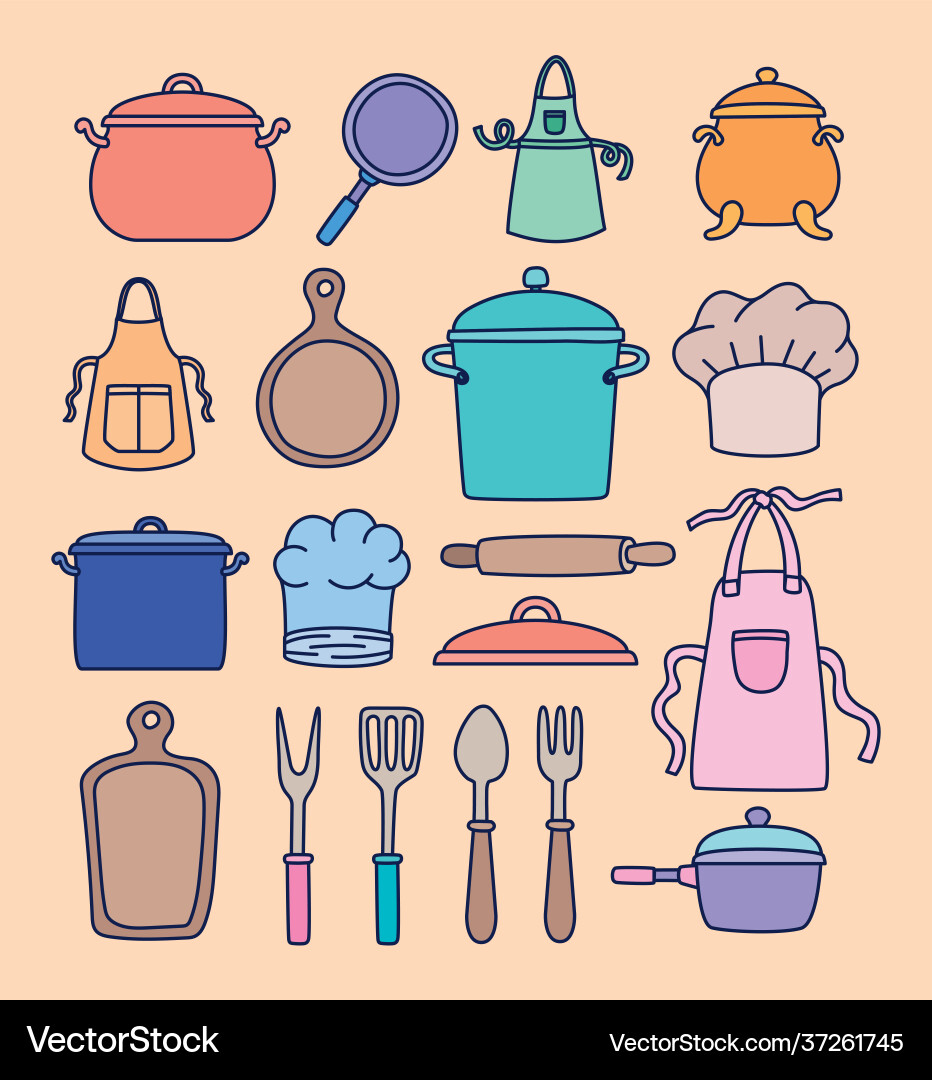 Kitchen equipment bundle Royalty Free Vector Image