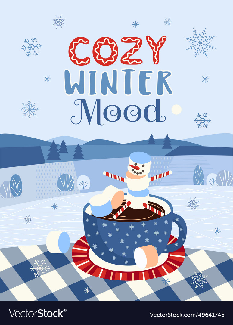 Marshmallow snowman in hot cocoa mug fancy Vector Image