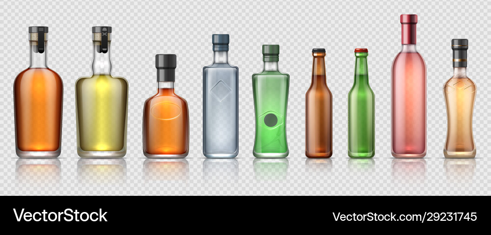 Realistic alcohol bottles transparent glass Vector Image