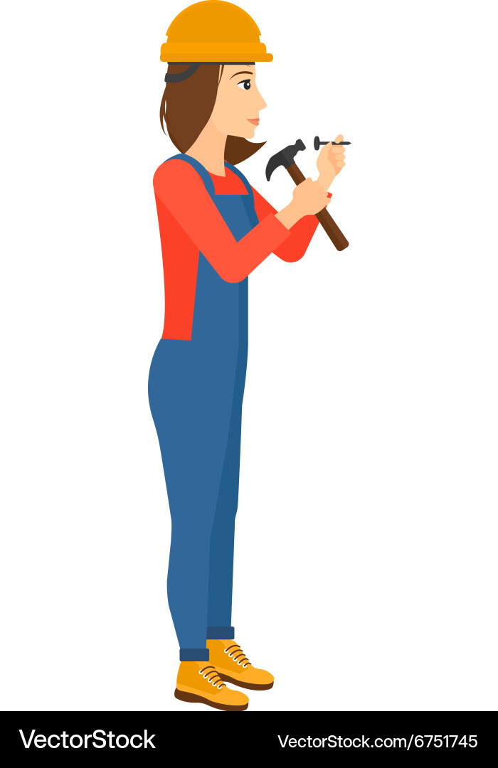 Woman hammering nail Royalty Free Vector Image