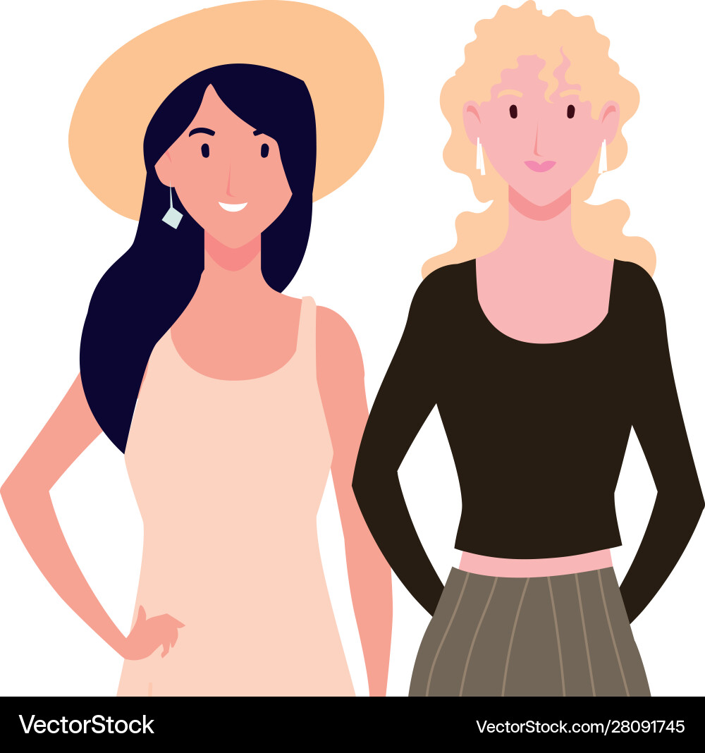 Women with different poses on white background Vector Image