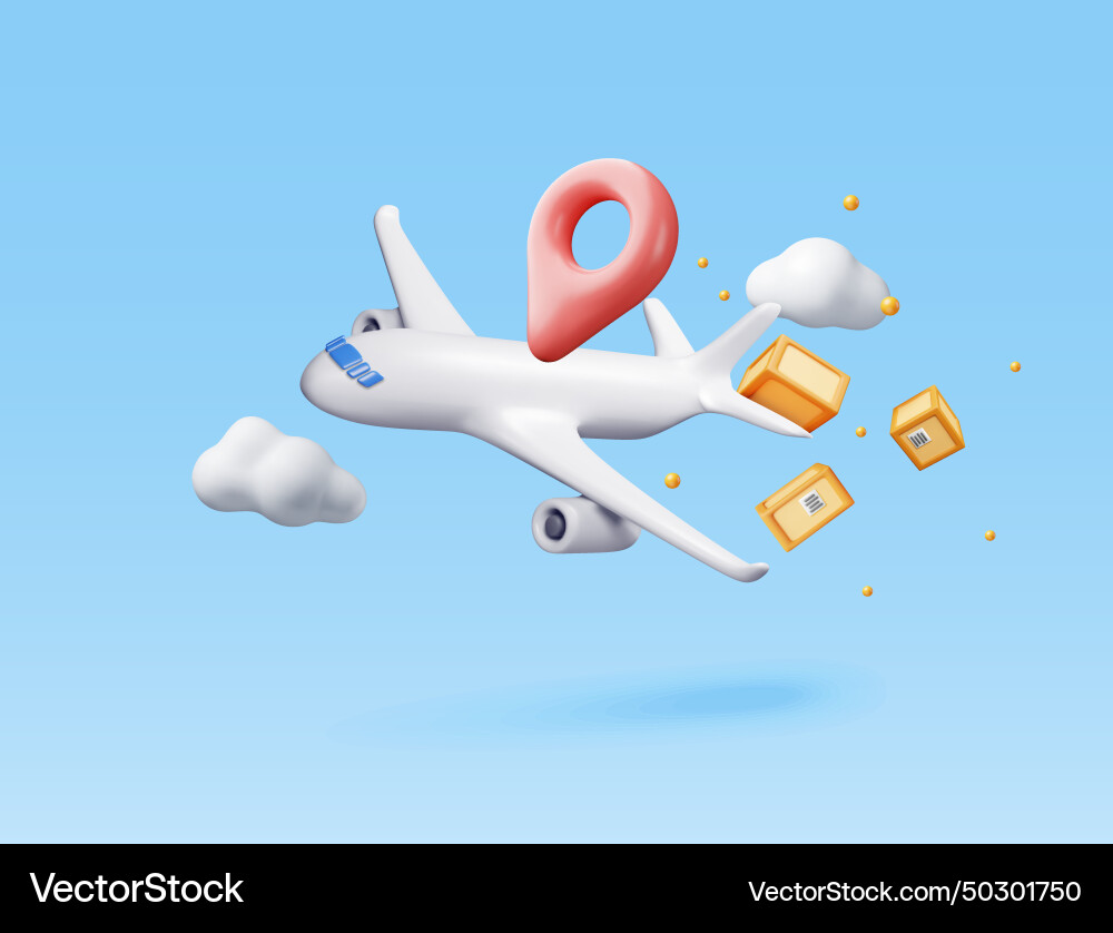 3d delivery airplane and cardboard boxes Vector Image