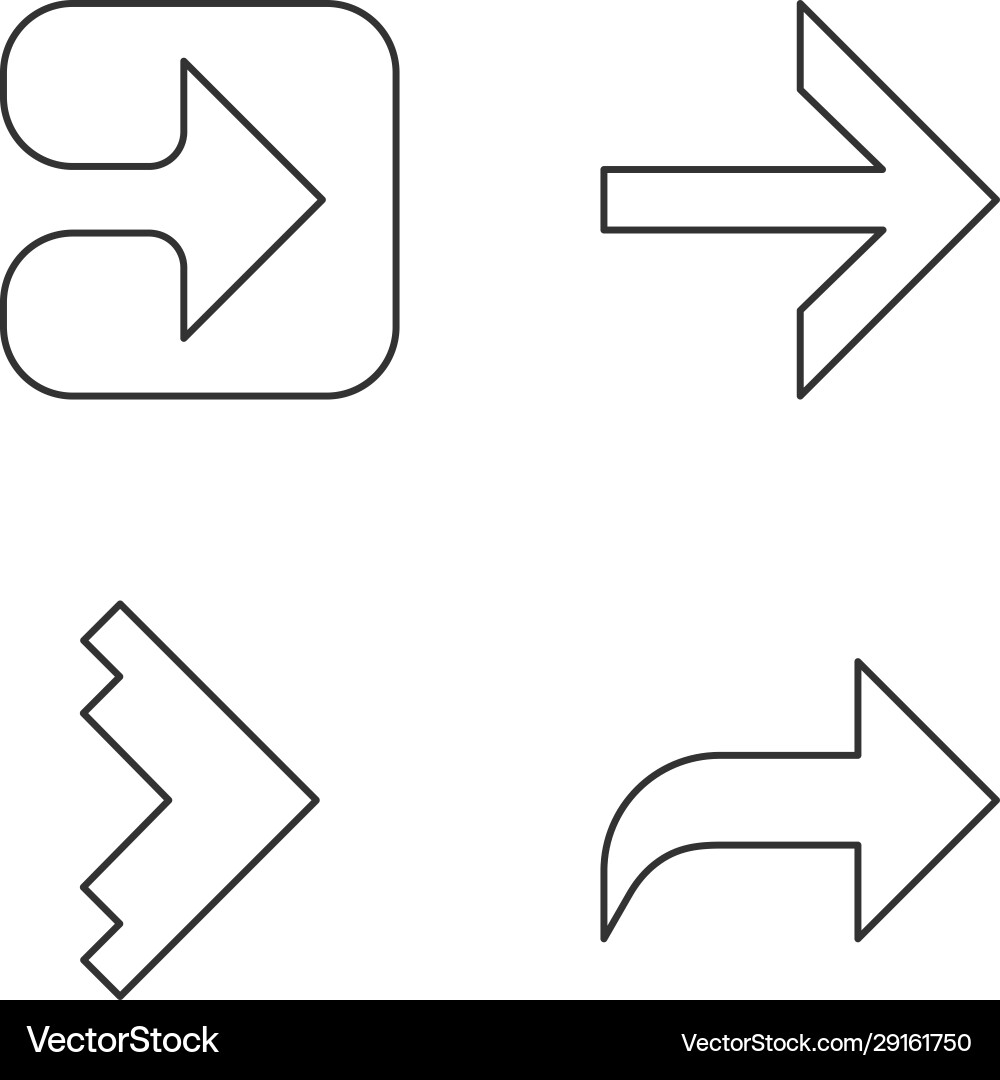 Pfeil-Typen lineare Icons nach vorne rechts gebogen