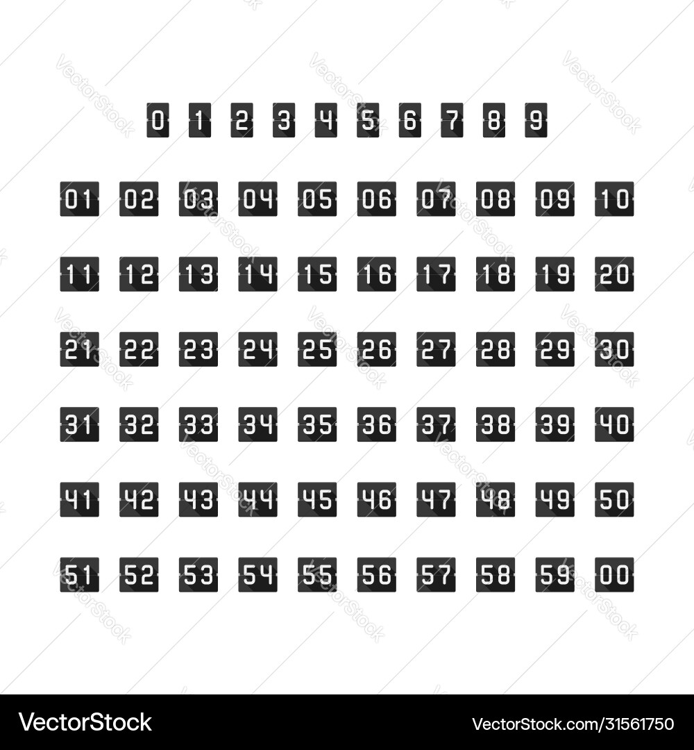 Black flip clock icon set in flat style with long Vector Image