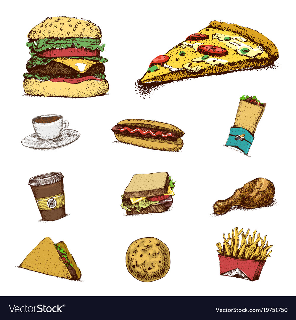 Cooking collection fast food pizza and burger Vector Image