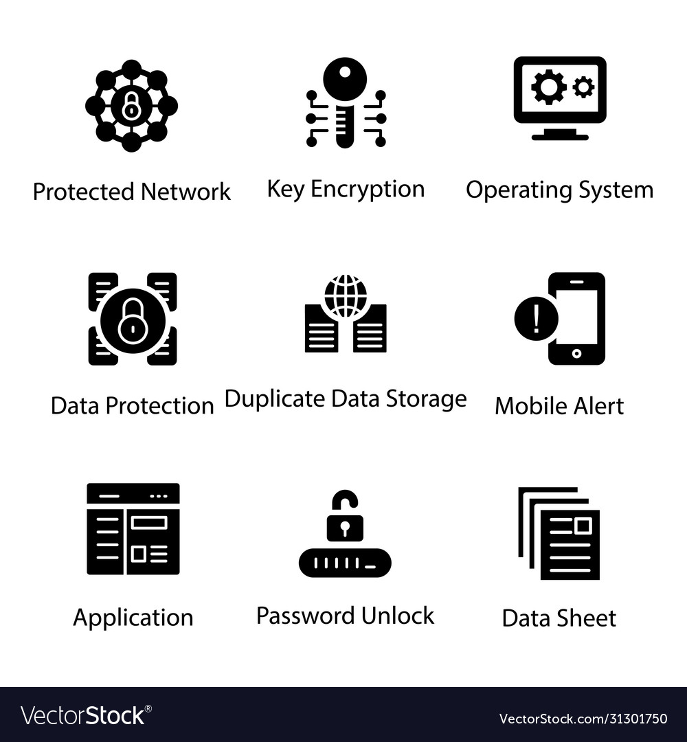 Cyber security solid icons pack Royalty Free Vector Image