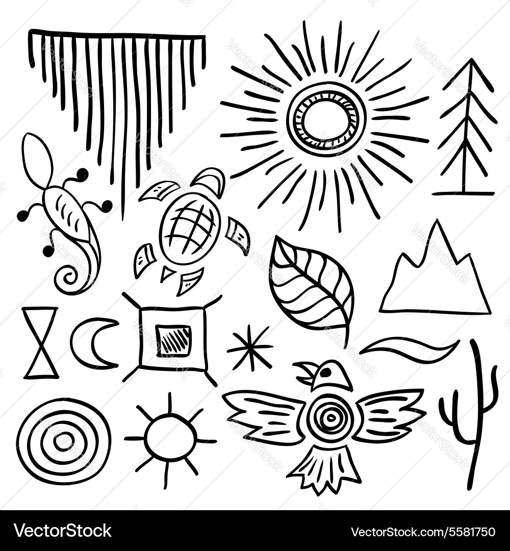 Hand drawn doodle native american symbols set Vector Image