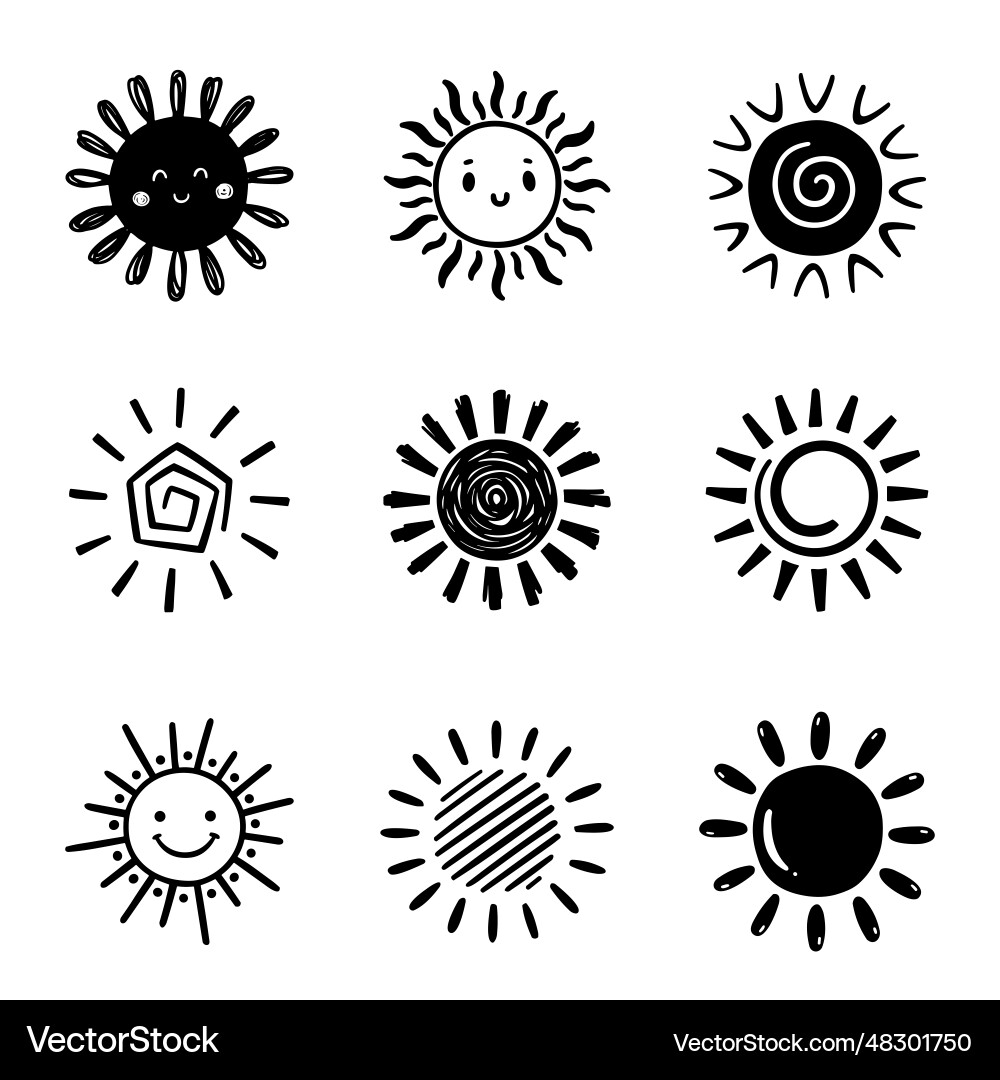 Hand drawn sun isolated on white background Vector Image