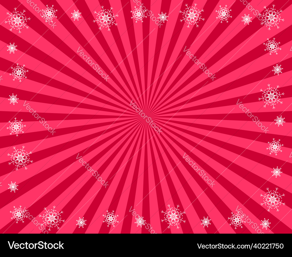 Red christmas rays background with snowflakes Vector Image