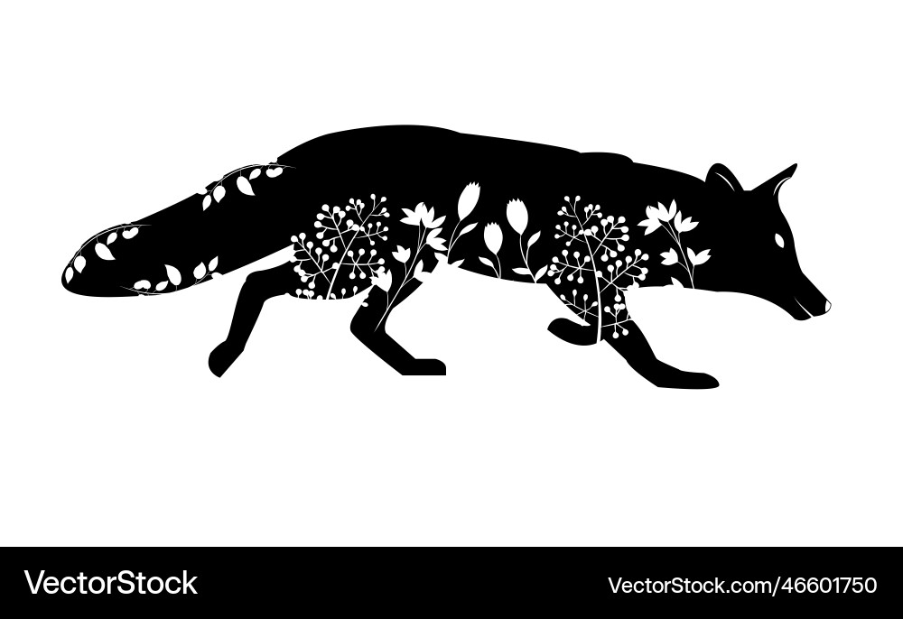 Stencil fox walking in grass and flowers Vector Image