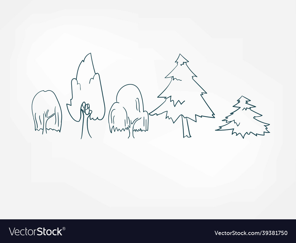 Trees doodle design elements isolated Royalty Free Vector
