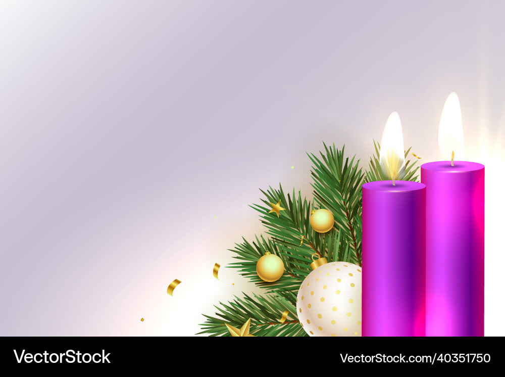 Two purple advent candles decorative background Vector Image