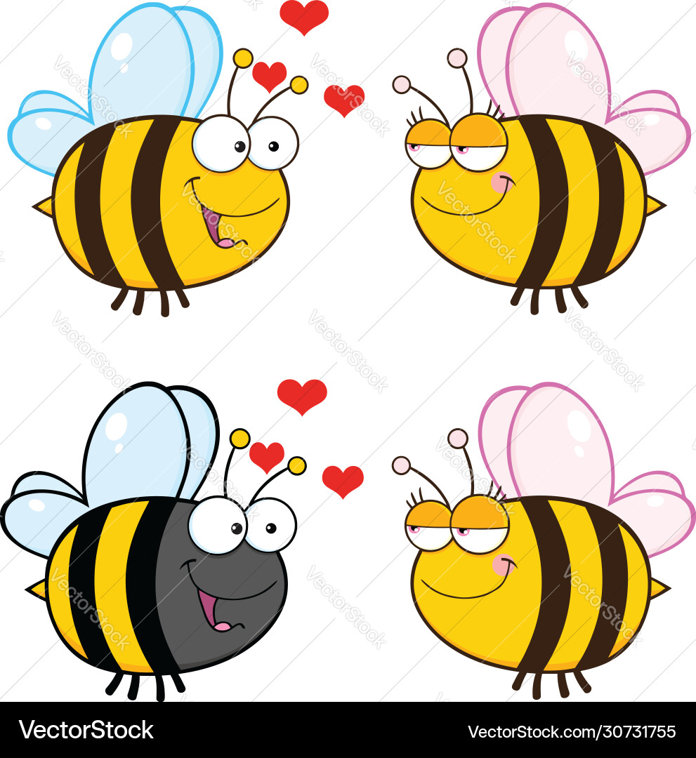 Bee cartoon character set 5 collection Royalty Free Vector