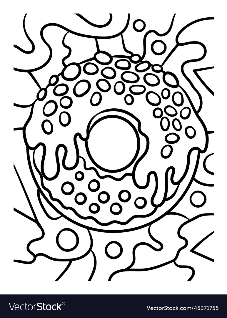 Donut sweet food coloring page for kids Royalty Free Vector