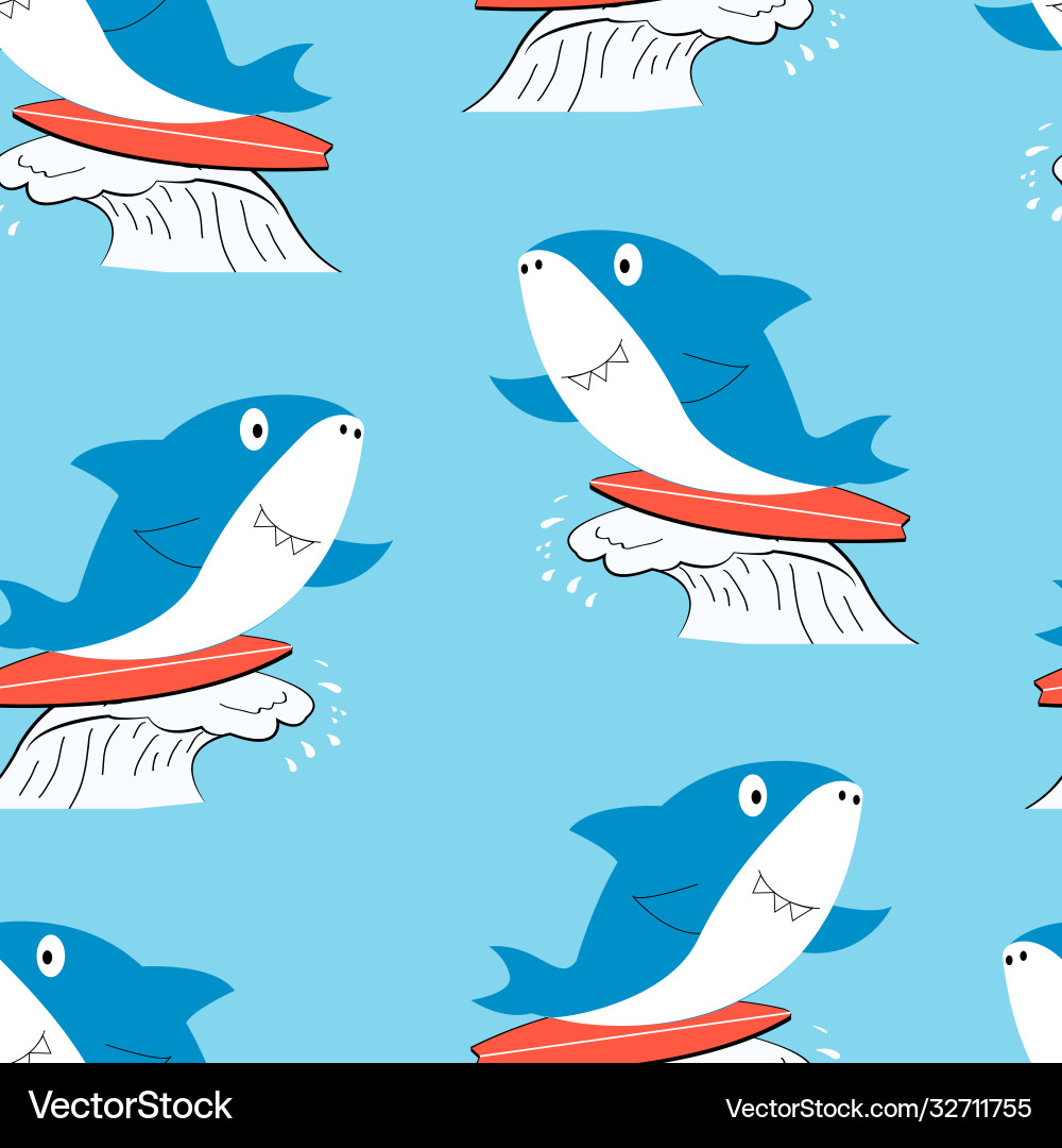 Hand drawing shark seamless print design Vector Image