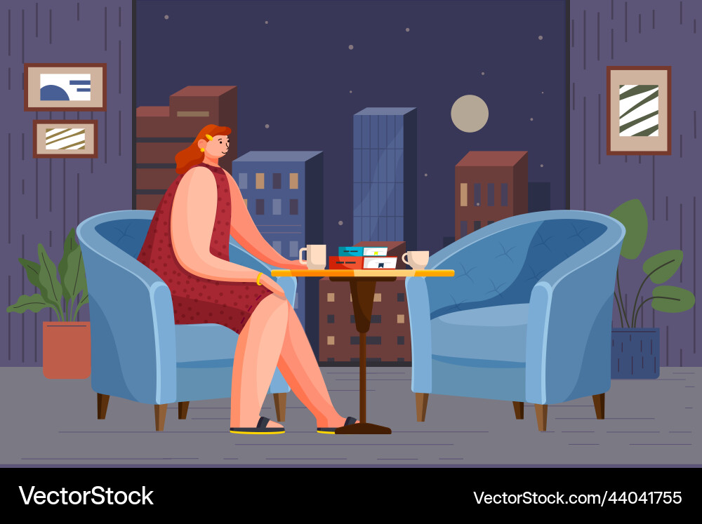 Lady resting reading and drinking coffee at home Vector Image