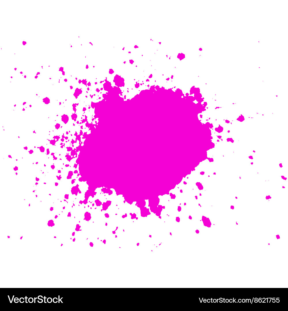 Pink ink paint blob with splatter on white backgro