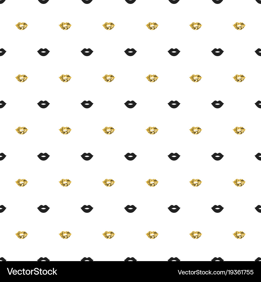 Seamless pattern with black and gold lips kiss Vector Image