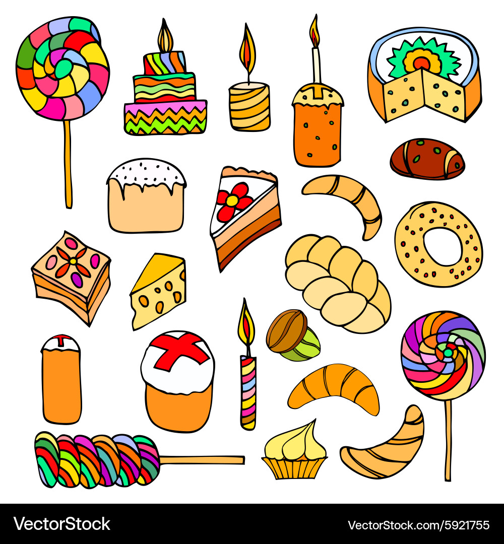 Set of sweets hand-drawn doodle Royalty Free Vector Image