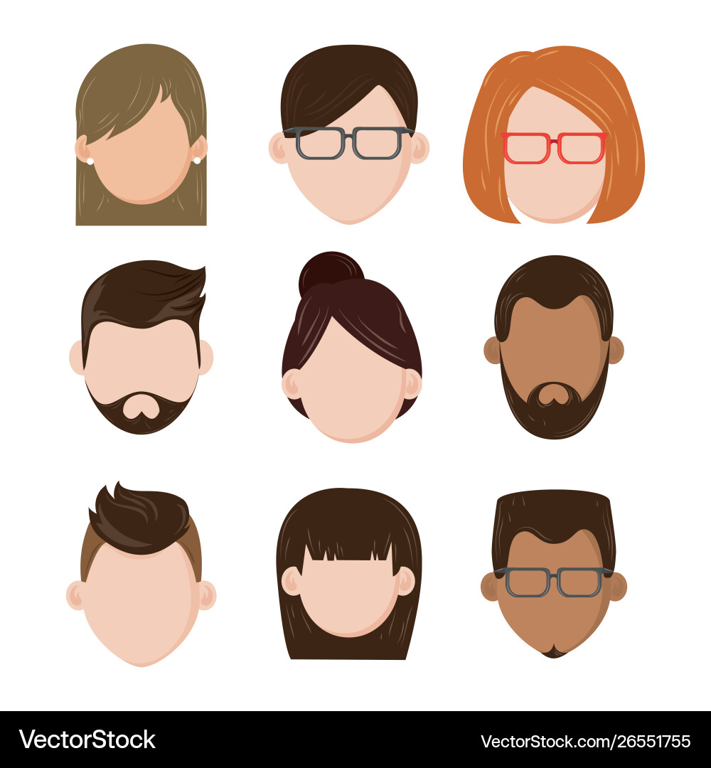 Set people faceless characters cartoons Royalty Free Vector