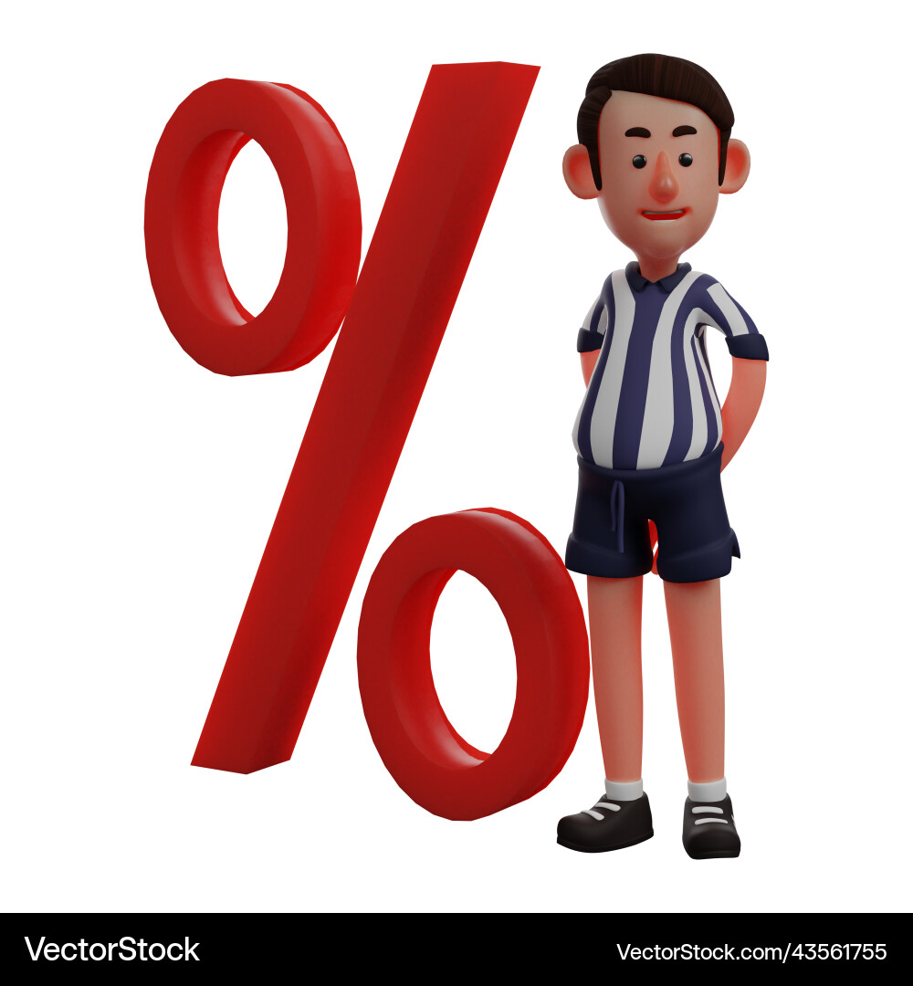 Smiley face 3d referees cartoon with a percent sym