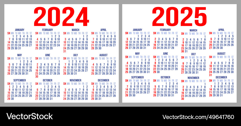 A set of two horizontal calendar grids Royalty Free Vector