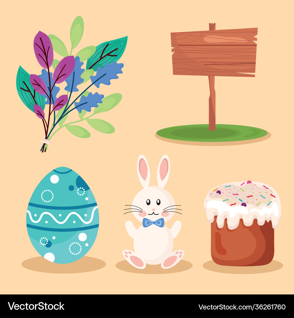 Bundle five happy easter set icons Royalty Free Vector Image