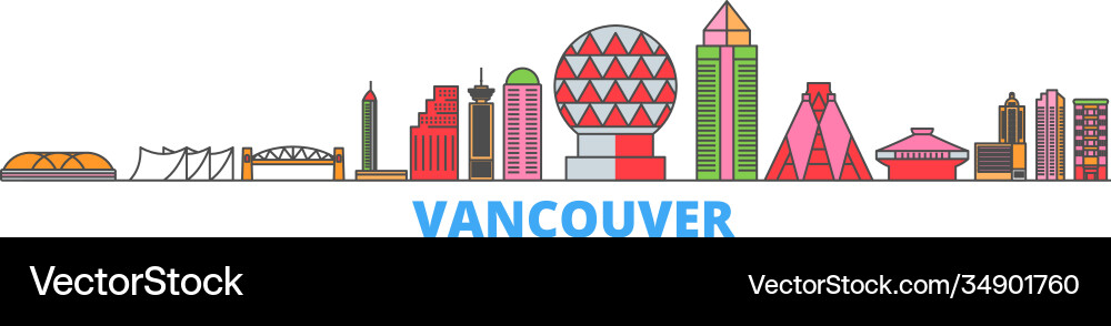 Canada vancouver line cityscape flat Royalty Free Vector