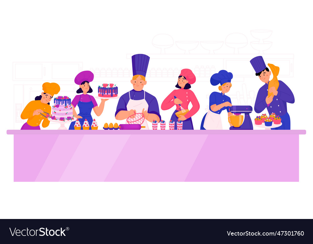 Confectioner chefs contest composition Royalty Free Vector Confectioner chefs contest composition Royalty Free Vector