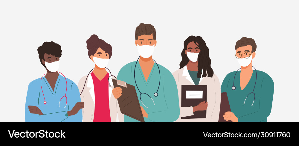 Diverse group medics or health workers Royalty Free Vector