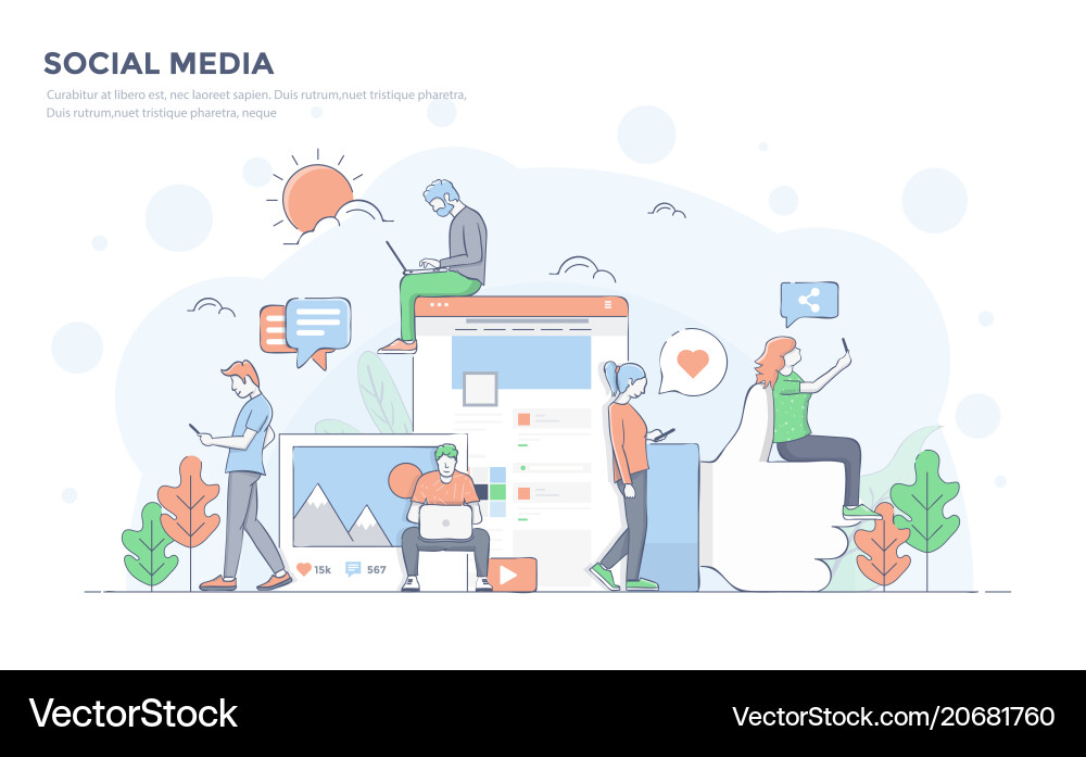 Flat line modern concept - social media Royalty Free Vector
