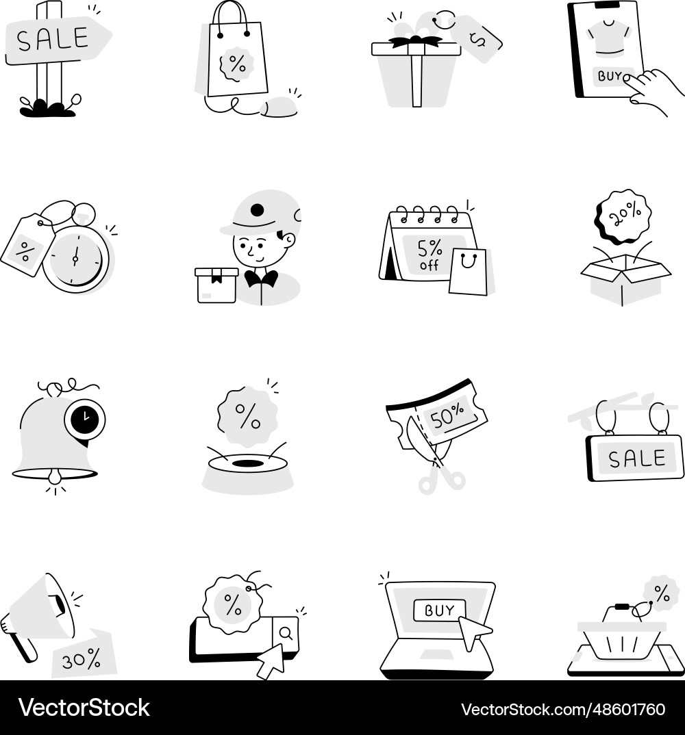 Modern sales hand drawn icons Royalty Free Vector Image