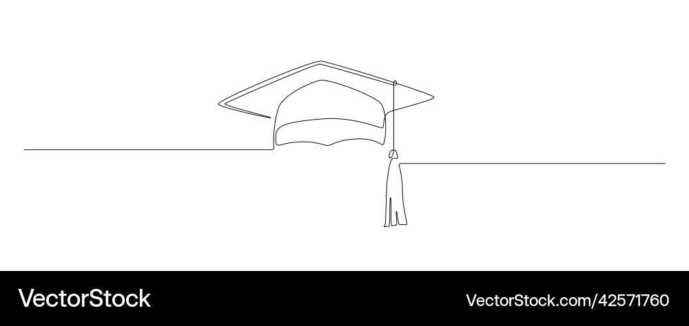 One continuous line drawing of graduation hat Vector Image
