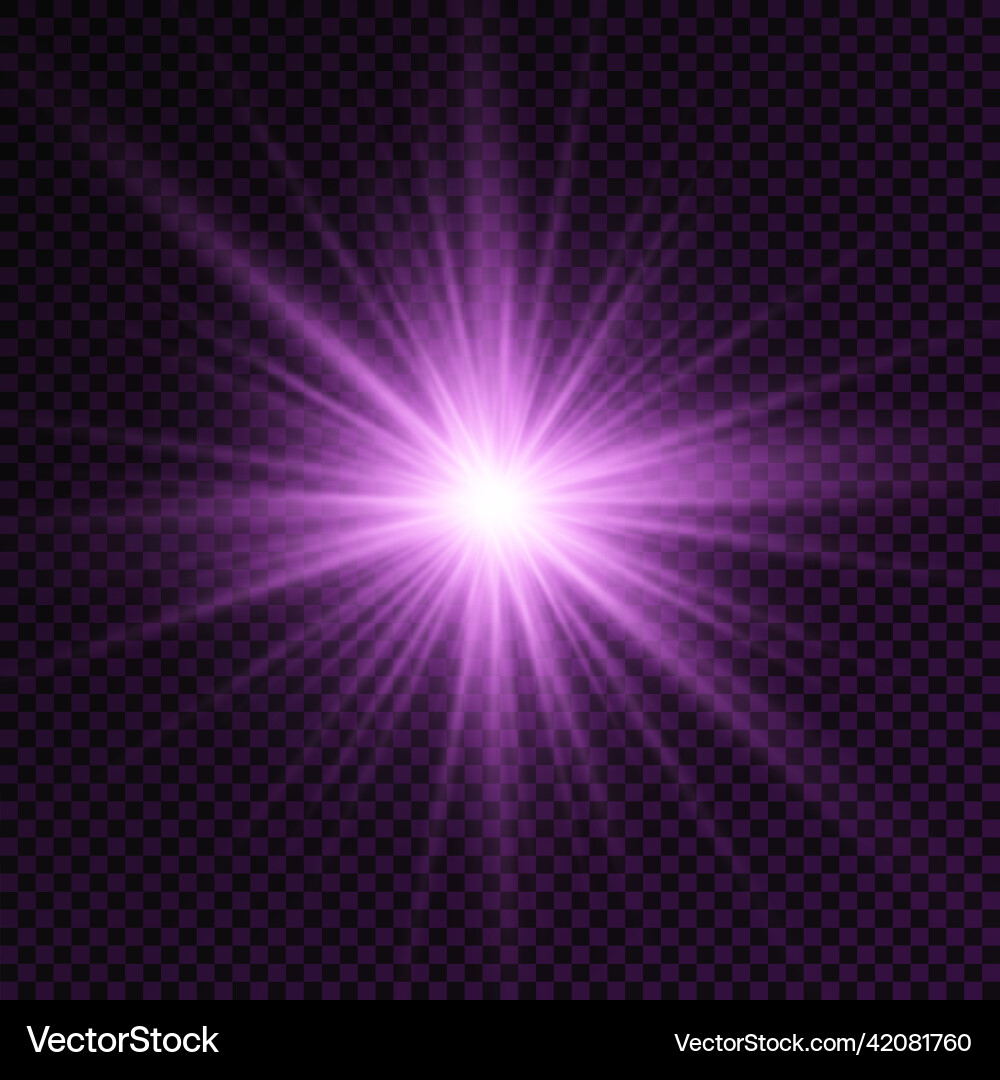 Purple glowing light star violet burst sun rays Vector Image