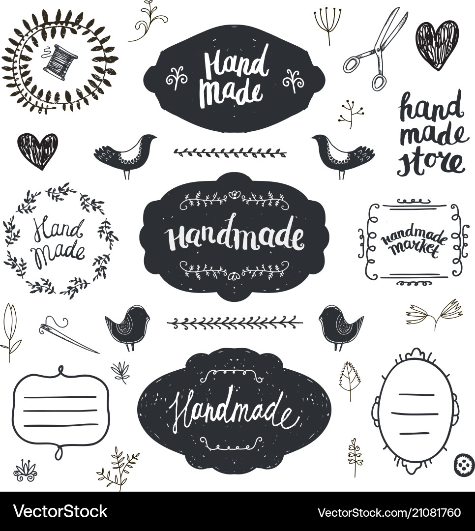 Set of hand drawn doodle frames badges Royalty Free Vector