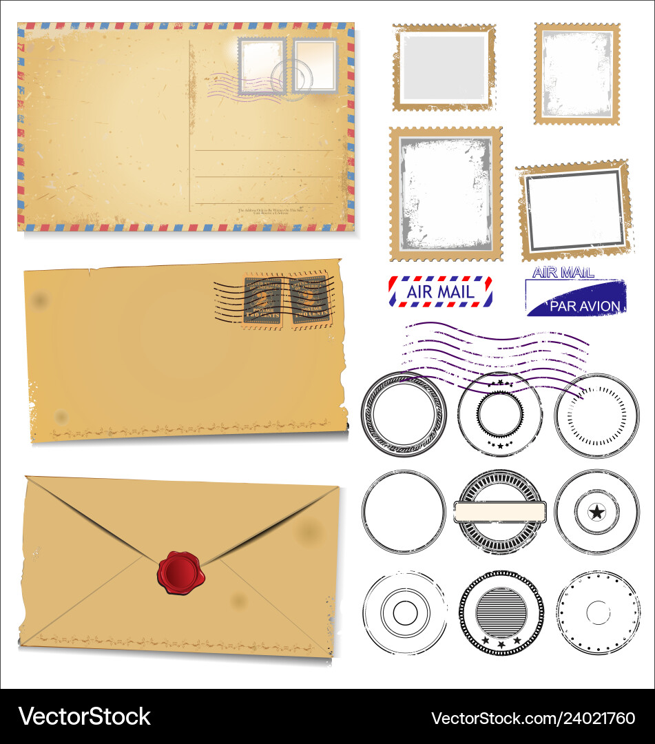 Set vintage post stamp symbols Royalty Free Vector Image