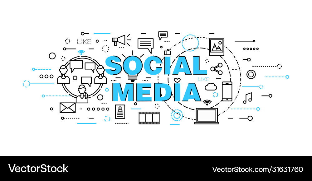 Social media word line Royalty Free Vector Image