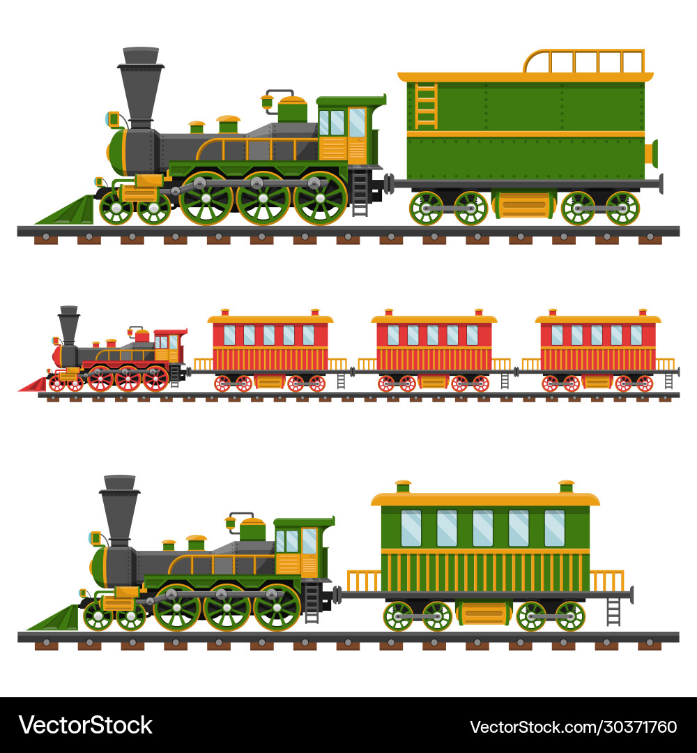 Vintage train on railroad Royalty Free Vector Image