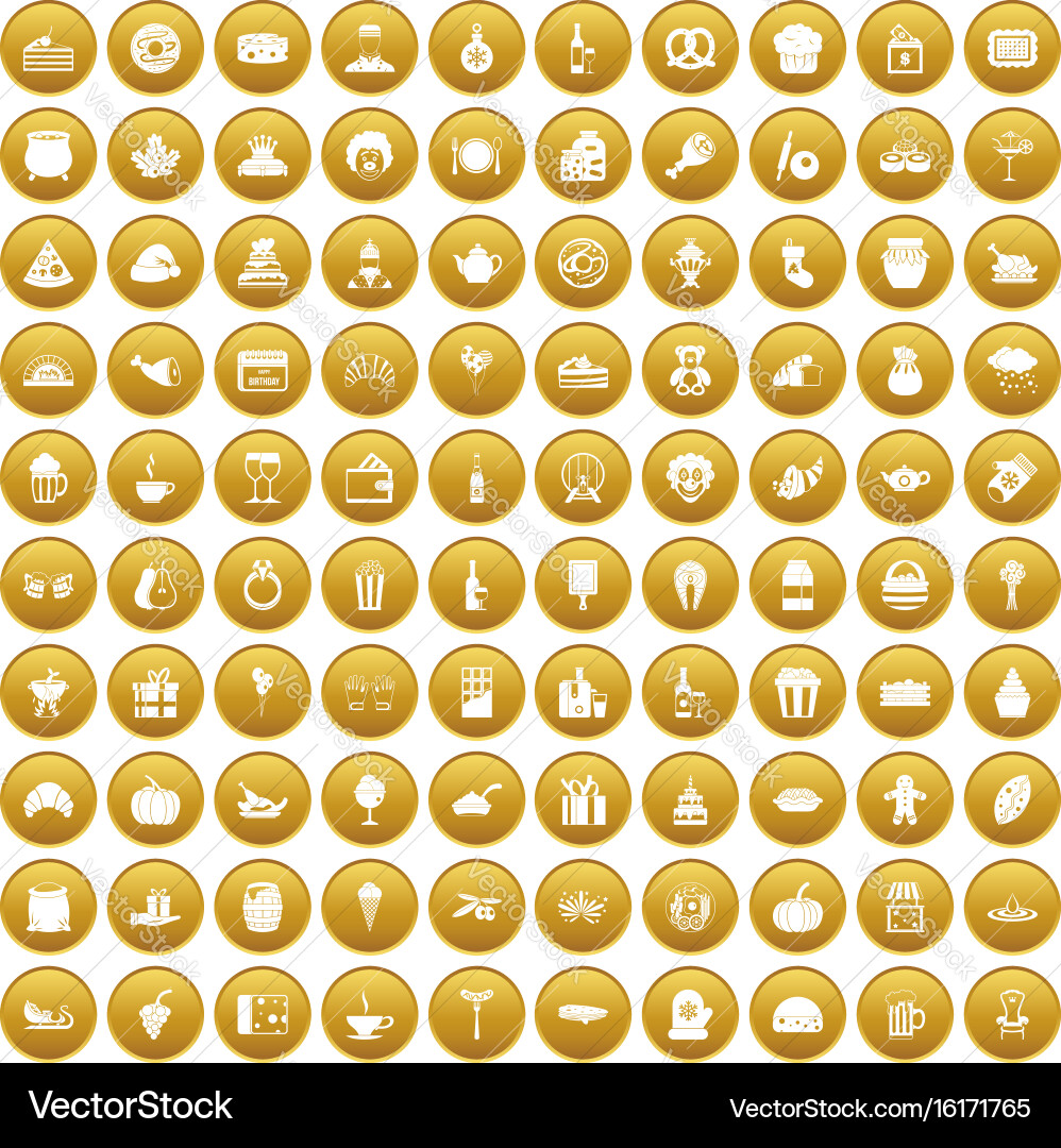 100 bounty icons set gold Royalty Free Vector Image