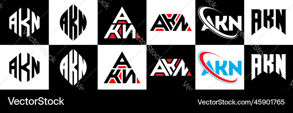 Akn letter logo design in six style polygon Vector Image