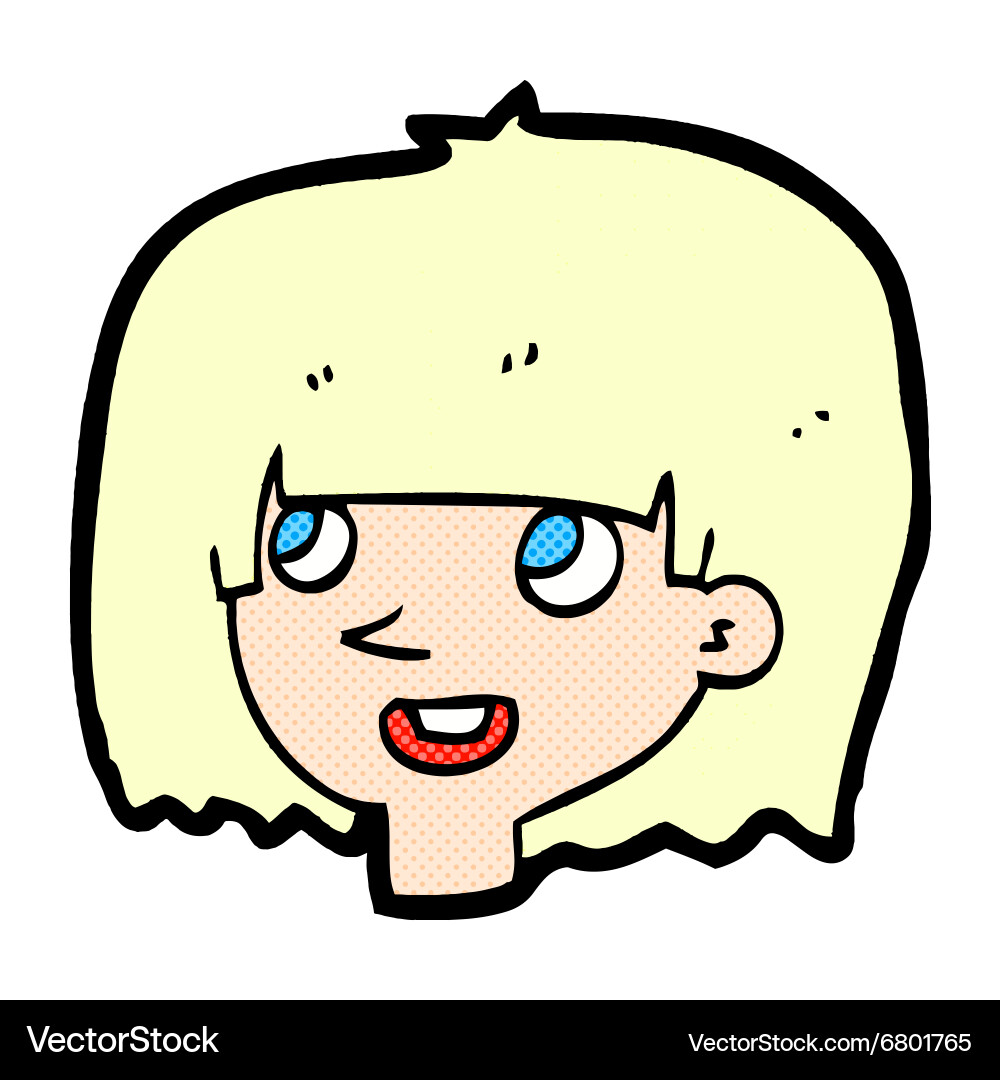 Comic cartoon happy female face Royalty Free Vector Image