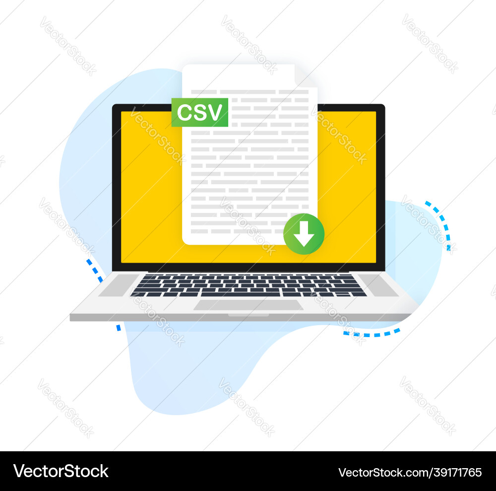 Download csv button on laptop screen downloading Vector Image