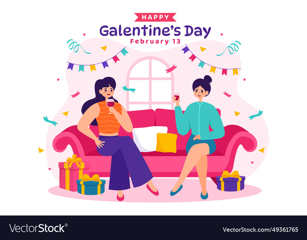 Happy galentines day on february 13th Royalty Free Vector
