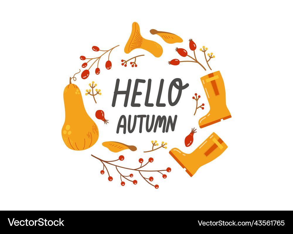 Hello autumn lettering fall season slogan Vector Image