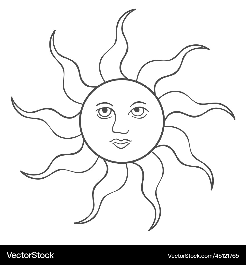 Line art sun on the white background Royalty Free Vector
